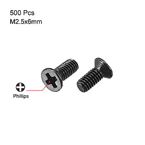 uxcell M2.5 x 6mm Phillips Screw Fasteners Black for Laptop PC TV Fan Switch 500pcs
