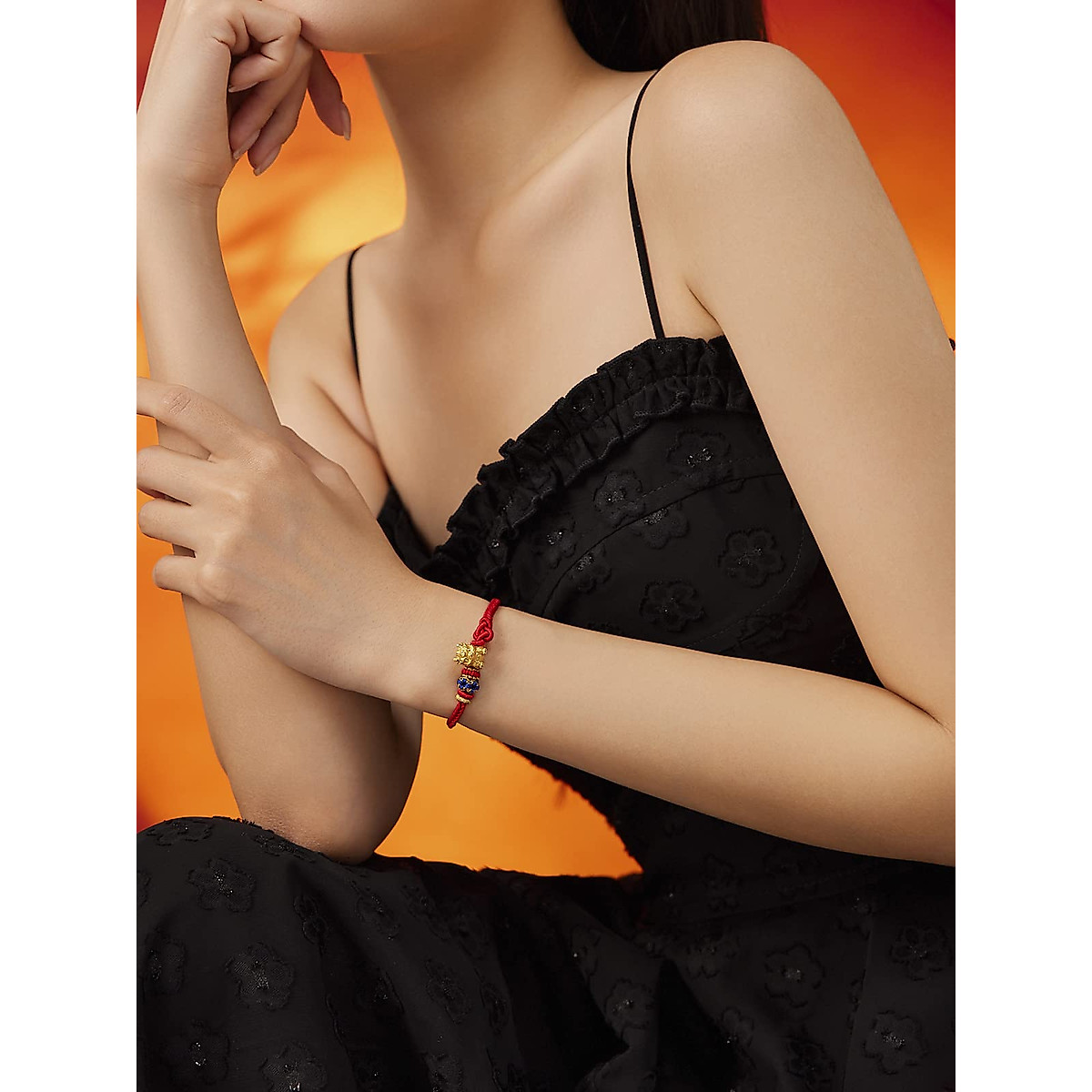 ZHOU LIU FU 24K Solid Gold Bracelet for Women, Real Pure Gold Jewelry Dainty Fortune Pixiu Ball Dragon Turtle Adjustable Red Black Braided Bracelet for Men Girlfriend