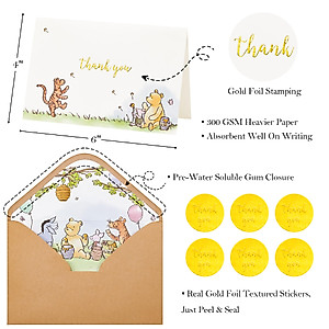Crisky 50 Pack Cute Bear Thank You Cards Blank Inside with Envelopes and Stickers for Birthdays, Baby Showers, Friendsgiving
