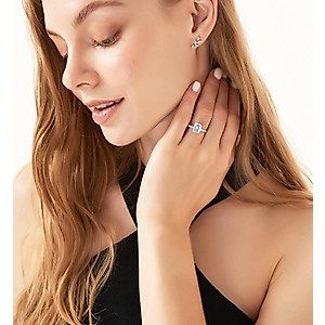 TIGRADE 3CT Engagement Ring for Women Emerald Cut Cubic Zirconia Wedding Band CZ Promise Wedding Ring Size 4-11, Silver, Size 7.5