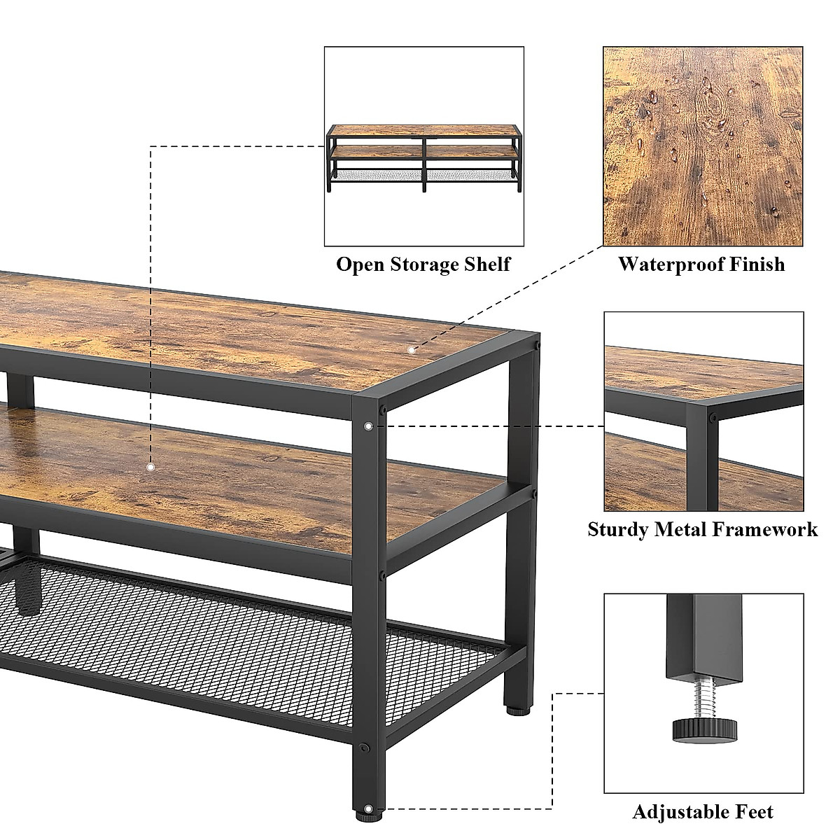 Unikito TV Stand for 75 80 inch TV, Two-color Industrial Entertainment Center TV Console, Long 70" TV Table with 3 Tiers Open Storage Shelves for Living Room Bedroom, Rustic Brown and Gray Oak