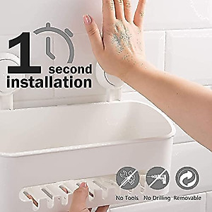 Shower Caddy Suction Cup Set Shower Shelf Shower Basket Shower Caddy with 4 Hooks One Second Installation NO-Drilling Removable Suction Shower Organizer Powerful Waterproof Bathroom Caddy Organizer