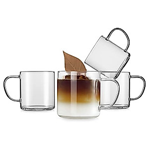 LUXU Glass Coffee Mugs Set of 4,Large Wide Mouth Mocha Hot Beverage Mugs (14oz),Clear Espresso Cups with Handle,Lead-Free Drinking Glassware,Perfect for Latte,Cappuccino,Hot Chocolate,Tea and Juice