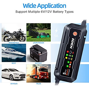 NDDI Car Battery Charger, 6V-12V 5A Smart Battery Trickle Charger Automotive Battery Charger Maintainer for Car Truck Motorcycle Lawn Mower Marine Lead Acid Batteries