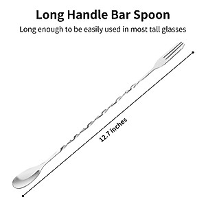 Bar Spoon Cocktail Mixing Spoon - Cuttte 2pcs Cocktail Spoon Long Handle 12.7 Inches, Stainless Steel Drink Stirrers Cocktail Stirrer with Trident Tip, Long Stirring Spoons Bar Mixing Spoons