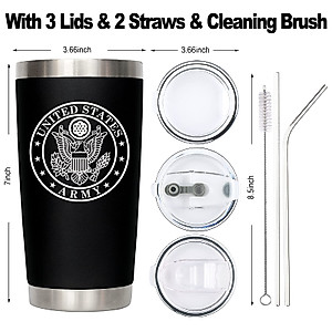 Abctec 20 oz US Army Black Double Wall Vacuum Insulated Stainless Steel Tumbler Travel Mug - Best Soldier Gifts for Women and Men, Gifts Present Ideas for Military Veteran