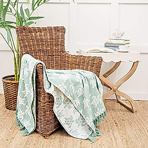 C&F Home Chenille Sea Turtles Coastal Nautical Tropical Beach Seafoam Blue Reversible Throw Blanket with Fringe Soft Cozy Decor Decoration for Couch Sofa Bed 50x60 inches Blue