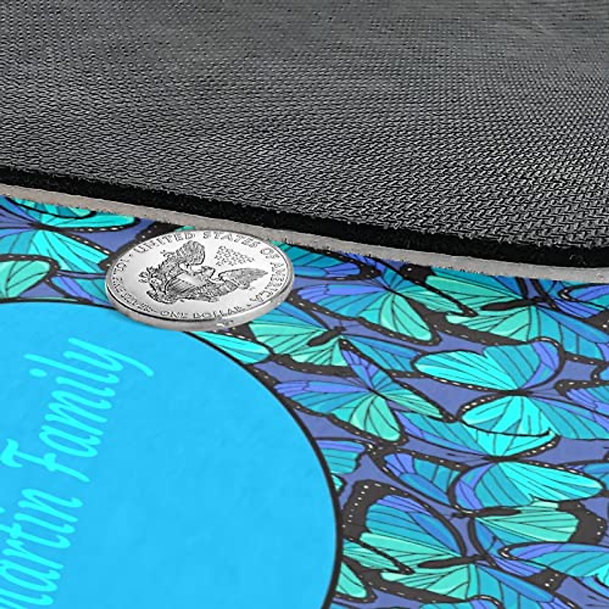 CUXWEOT Tropical Blue Butterflies Pattern Personalized Doormat Text Name Custom Indoor Outdoor Pet Mat Entrance Rugs Home Decor Welcome Door Mats 23.6 x 15.7 Inch