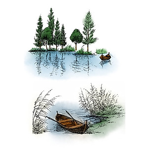 Lake River Scenery Trees Boat Clear Stamps for Card Making and Scrapbooking Card Making Words Transparent Stamps Silicone Stamps Photo Album Decor