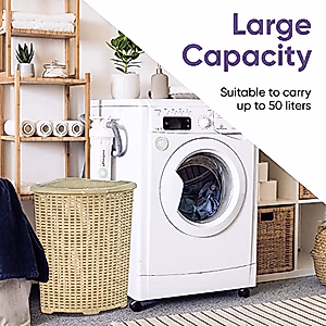 Plastic Corner Laundry Hamper with Lid, Curved Designed Laundry Basket, 2 Pack Triangle Beige Cloths Hamper Organizer with Cut-out Handles for Laundry Room Bedroom Bathroom, Wicker Design, 50 Liter