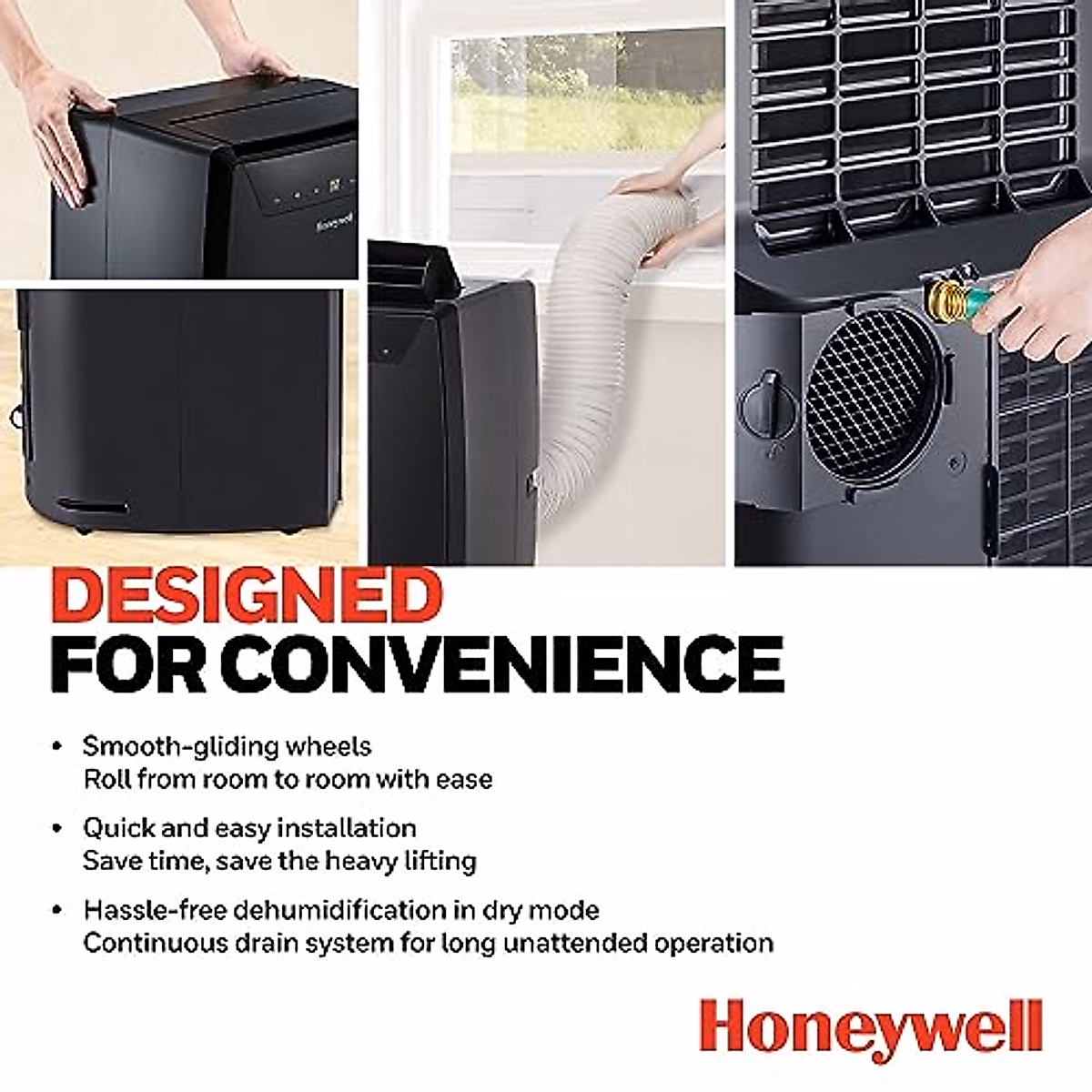 Honeywell Classic Portable Air Conditioner with Dehumidifier & Fan, Cools Rooms Up to 500 Sq. Ft., Black
