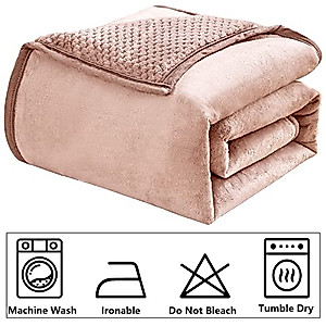 Mocaletto Luxury 3 Layers Fleece Throw Blanket,650 GSM Thick Decorative Warm Blanket Queen Size 90" x 90", Soft Velvet Winter Blanket for Sofa Couch Bed,Washable & Breathable,Pink
