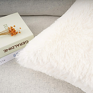 YOUR SMILE Pack of 2, Decorative Plush New Luxury Series Merino Style Faux Fur Throw Pillow Case Cushion Cover 18" x 18"(Ivory,White)