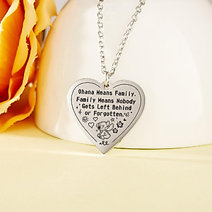 HOFOYA Ohana Means Family Heart-Shape Stitch Pendant Necklace Hawaiian Blessing Jewelry Gifts for Women Teen Girls,Christmas Birthday Gifts for Daughter Sister Best friends.