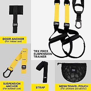 TRX PRO3 Suspension Trainer System, Durable Design for Cross-Training, Weight Training, HIIT Training & Cardio, Includes 3 Anchor Solutions for Indoor & Outdoor Home Gyms