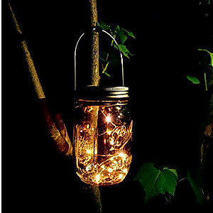 Solar Mason Jar Lid Lights, 6 Pack 30 Led String Fairy Star Firefly Jar Lids Lights,6 Hangers Included(Jars Not Included), Best for Mason Jar Decor,Patio Garden Decor Solar Laterns Table Lights