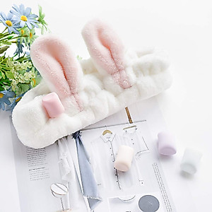 HUIANER Cute Animal Ears Headbands with Fluffy Ball Soft Coral Fleece Elastic Hair Band For Women Washing Face Makeup Cosmetic, Pack of 3