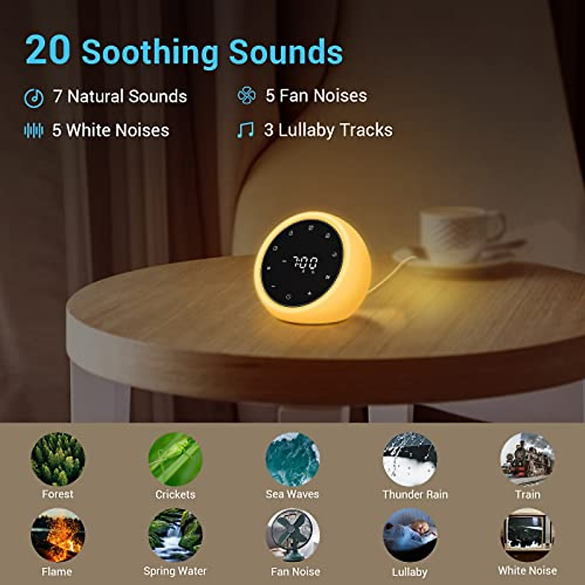 White Noise Machine with 2 Alarm Clock, 20 Soothing Sounds, 7 Color Night Light, Adjustable Volume, 5 Timer and Memory Function, Touch Control Sound Machine for Adults Babies, 2022 New Verion