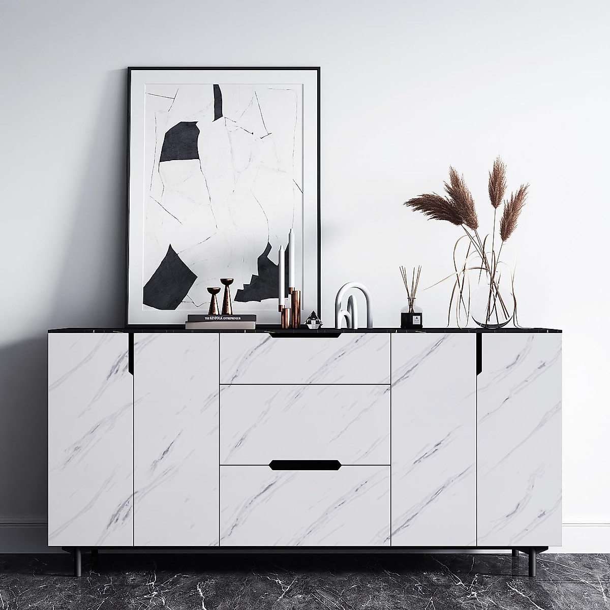 LXCREAT Glossy Gray White Marble Contact Paper, Granite Marble Wallpaper Peel and Stick Countertops, 15.7" x 118" Self Adhesive Removable Vinyl Wallpaper for Kitchen Beadboard Decoration