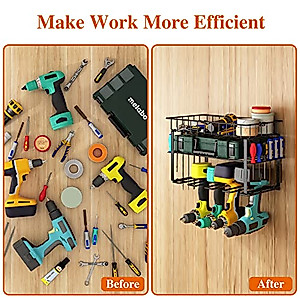 Apsan Power Tool Organizer-Wall Mount Style for Power Tool Drill as Heavy Duty Tool Shelf, Garage Storage Basket, Utility Storage Rack,Black