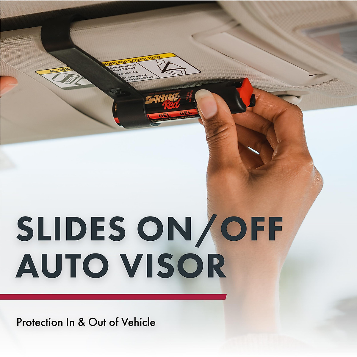 SABRE Pepper Gel with Car Visor Attachment Clip, Maximum Strength Formula, 12-Foot (4-Meter) Range, Gel is Safer, UV Marking Dye, Twist Lock Safety, Attaches to Sunvisor in Vehicles & RVs, 0.67 fl oz