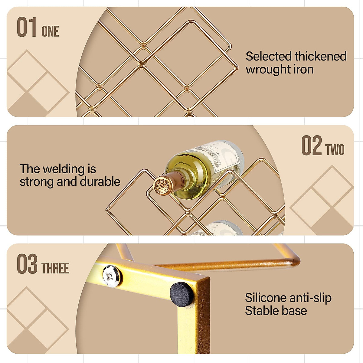 Drincarier Countertop Wine Rack - 10 Bottle Freestanding Modern Gold Metal Small Wine Rack - Tabletop Wine Holder Stand for Cabinet, Pantry, Wine Bottle Storage……