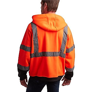 Bass Creek Outfitters Men's Fleece Zip Up Hoodie Sweatshirt - ANSI/ISEA Class 3 High Visibility Safety Workwear (M-2XL), Size X-Large, High Vis Orange