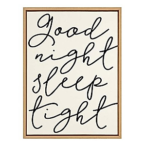 Kate and Laurel Sylvie Good Night Sleep Tight Framed Linen Textured Canvas Wall Art by Maggie Price of Hunt and Gather Goods, 18x24 Natural