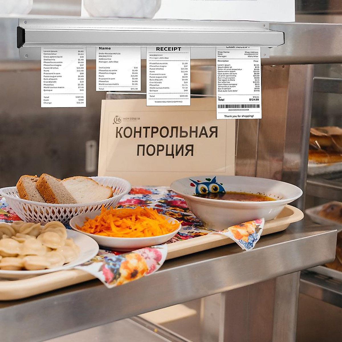 Elesunory 4 Pcs Ticket Holder for Restaurant, Receipt Holder for Restaurant, Keep Orders Organized, 16 in Sliver Aluminum Slide Check Rack and 5.5 in Receipt Spike for Kitchen Office Cafes Bar