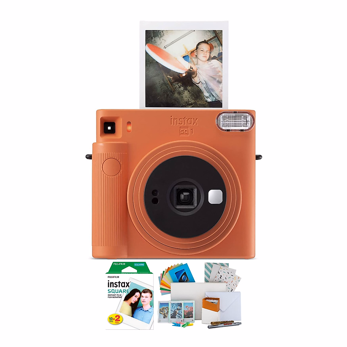 Fujifilm Instax Square SQ1 Instant Camera (Terracotta Orange) Bundle Film Double Pack with Photobox Keepsake Accessory Kit (3 Items)