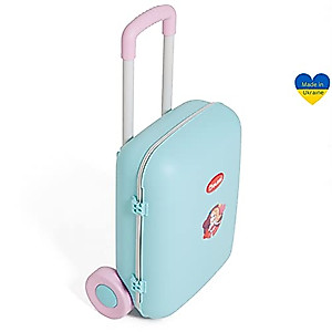 Doloni Rolling Kids Carry-on Luggage with Wheels, Hard Shell Luggage with Telescopic Handle, Toddler Travel Suitcase for Boys and Girls, School and Overnight Travel, 17 Inch Tall (Turquoise)