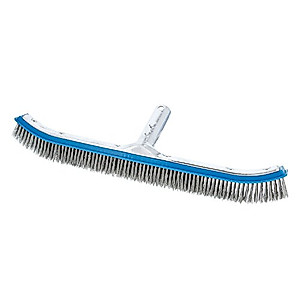 U.S. Pool Supply Professional 18" Stainless Steel Pool Algae Brush with EZ Clip Handle - Durable Bristles, Scrub Remove Calcium Buildup, Rust Stains on Concrete - Sweep Debris from Walls, Floors Steps