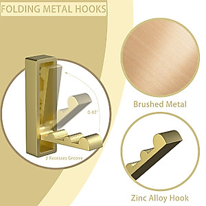 ANJUU Wall Hooks for Hanging Coat, Heavy Duty Metal Hooks with Folding Storage Foldable Wall Hooks for Entryway Bathroom Kitchen Bags Towels Closet, 4Pcs Gold