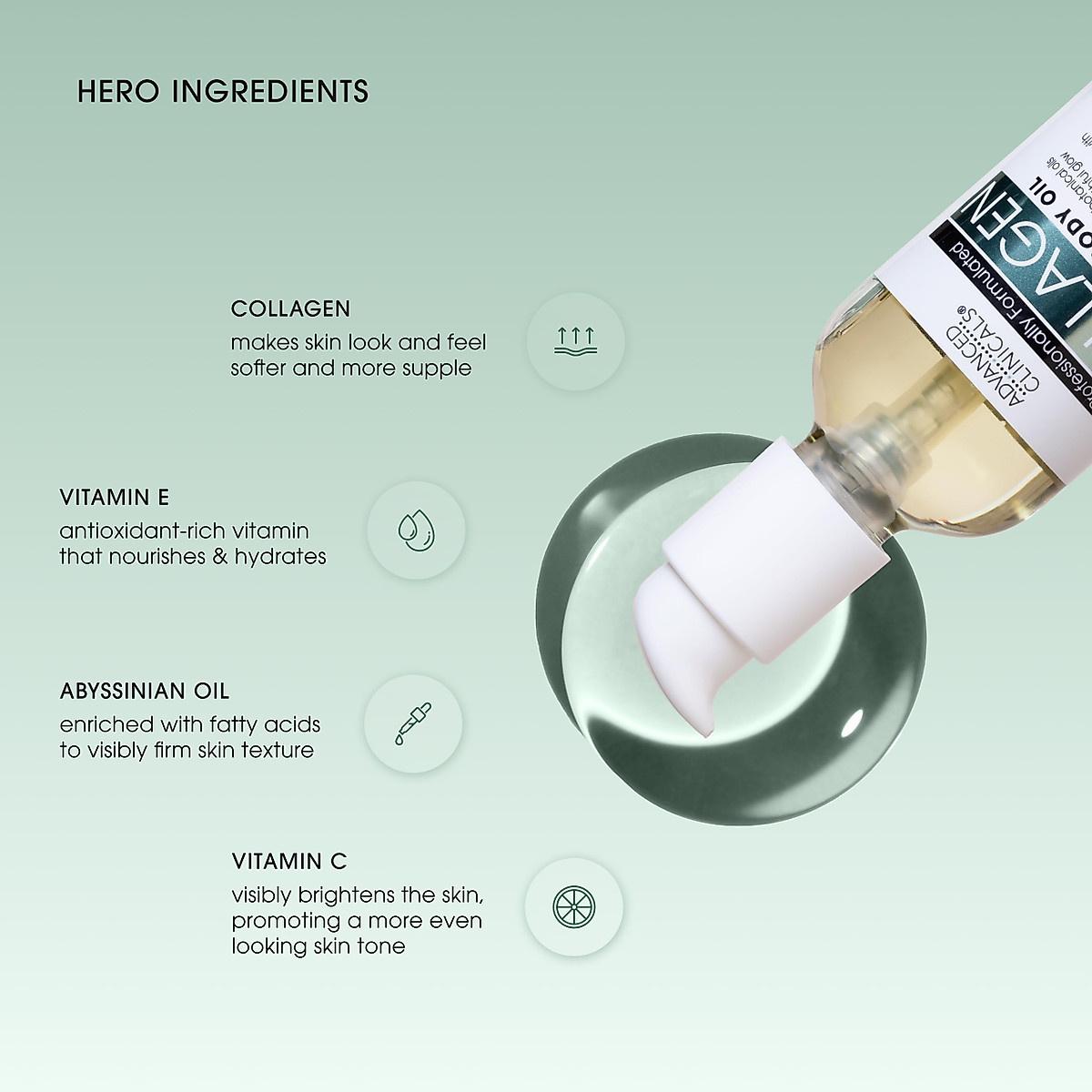 Advanced Clinicals Firming Collagen Body Oil Skin Care Moisturizer | Massage Body Oil | Tighten, Firm, & Hydrate Collagen Oil For Scars, Wrinkles, Crepey Skin, & Stretch Marks, 3.8 Fl Oz