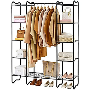 Gewudraw Portable Closet Wardrobe Rack, Wire Garment Rack Clothes Organizer, Clothes Rack with Shelves for Hanging Clothes, Freestanding Closet Metal Wire Shelving Clothes Rack