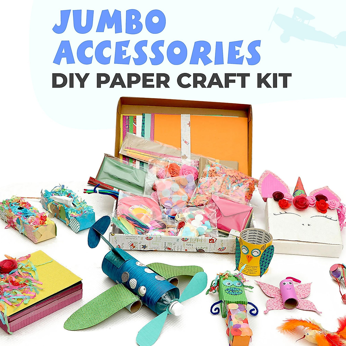 KidsyWinsy 500Pcs Art Craft Activity Kit for Kids, includes Glue, Stickers, Multicolor Sheets, Cut Craft Create Craft Activity Supplies, Christmas Birthday Gift for Age 4-12 Yrs