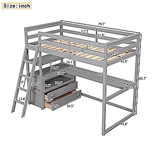 DEYOBED Twin Size Wooden Loft Bed Frame with Desk, Shelves, and Storage Drawers - Where Sleep, Study, and Storage Converge for Kids and Teens