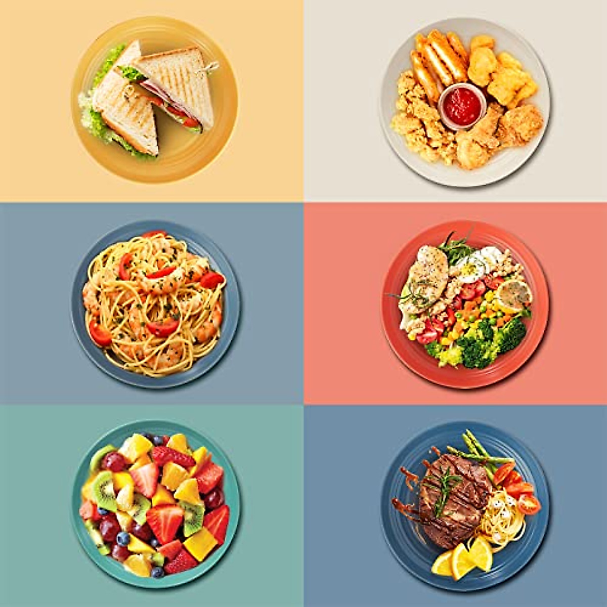 OAMCEG 12 Pack Plastic Plates Reusable 9 Inches Unbreakable Eco-Friendly Lightweight Wheat Straw Plates, Salad Plates, Camping Plates, Dinner Plates, Dishwasher & Microwave Safe, BPA FREE