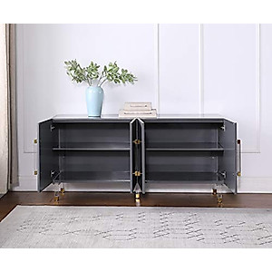 Best Master Furniture Tyrell High Gloss Lacquer Sideboard/Buffet with Gold Accents, Grey