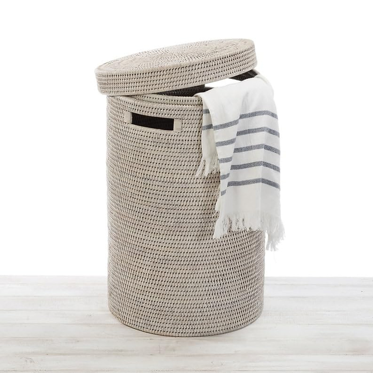 Rattan Tall Cylinder Laundry Basket/Laundry Hamper-DMY (Natural)
