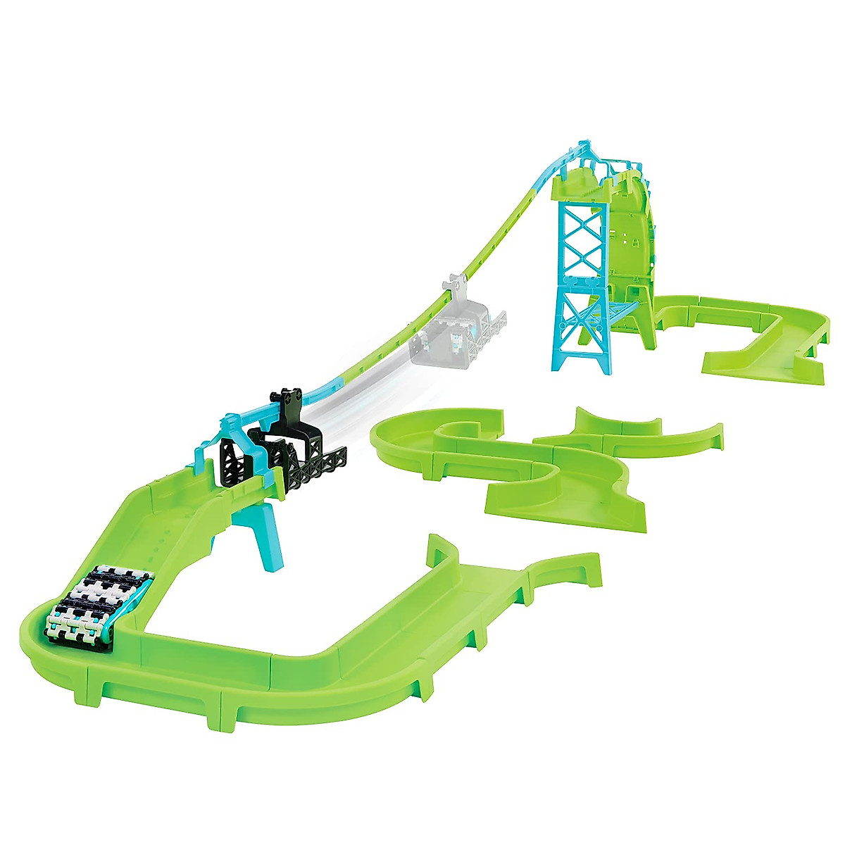WowWee Power Treads Hyperdrive Zipline Car Set – Race Track Playset Includes 1 Vehicle and 60+ Pieces