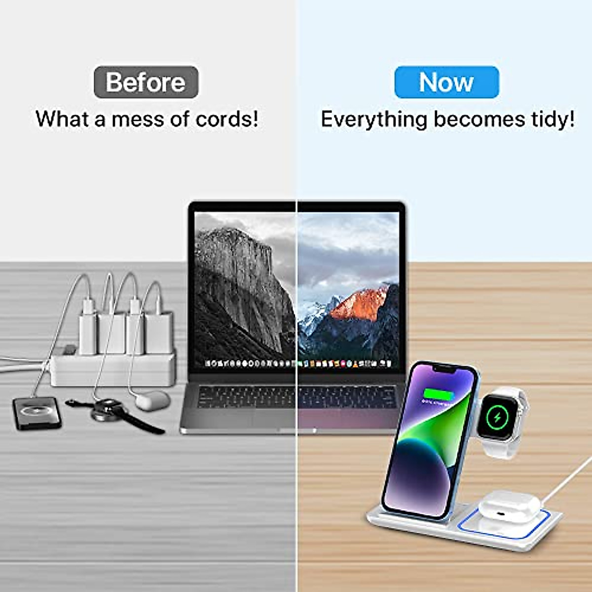 Wireless Charger, 3 in 1 Wireless Charging Station for Apple iPhone/iWatch/Airpods,iPhone 15,14,13,12,11 Series/Pro/Pro Max/XS Max/XR/XS/X/8/Plus,iWatch 7/6/SE/5/4/3/2,AirPods 3/2/pro（White）