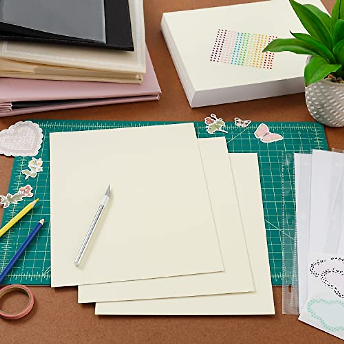 Cardstock 8.5 x 11 Paper Pack - 110 lb Yellow Ivory Cardstock Scrapbook Paper - Double Sided Card Stock for Crafts, Embossing, Cardmaking - 100 Sheets