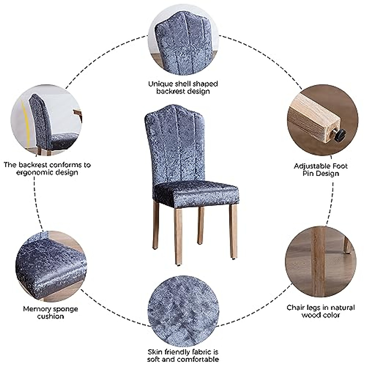 thksbought Dining Chairs Set of 4 Chairs Velvet Chairs for Dining Room and Living Room (Gray)