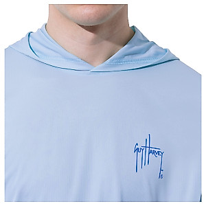 Guy Harvey Men's Long Sleeve Performance Sun Protection Hoodie UPF 50+, Powder Blue, Medium
