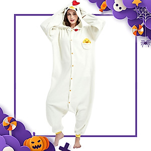 ressber Unisex Adult Onesie Pajamas Animal One Piece Halloween Costume Christmas Sleepwear Jumpsuit (White Chicken, Small)