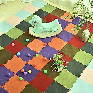 10pcs Thickened Plush Foam Interlocking Floor Mat 0.4" Thick, Square Interlocking Foam Tiles, Soft Puzzle Playmat Area Rug for Room Floor(Color:Light Blue)