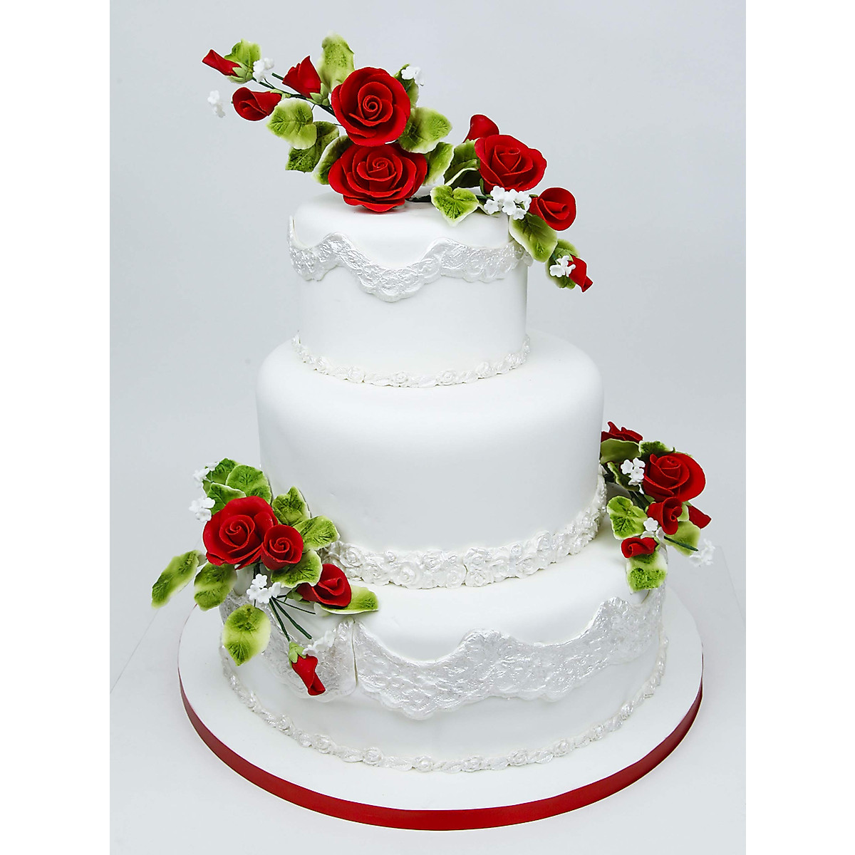 Global Sugar Art Tea Rose Sugar Cake Flowers, Red With Green Calyx, Medium, Wired 1.75 inch, 12 Count by Chef Alan Tetreault