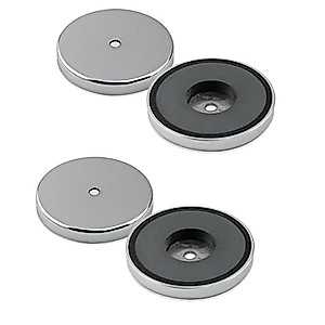 Walker Partners Round Base Cup Magnet with Hole for mounting, 50 lbs Pulling Power 2.4 inch Diameter 4-Pack, Chrome