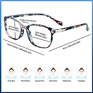 VisionGlobal Blue Light Blocking Glasses for Women, Anti Eyestrain, Computer Reading, TV Glasses, Stylish Square Frame, Anti Glare(+1.00 Magnification)